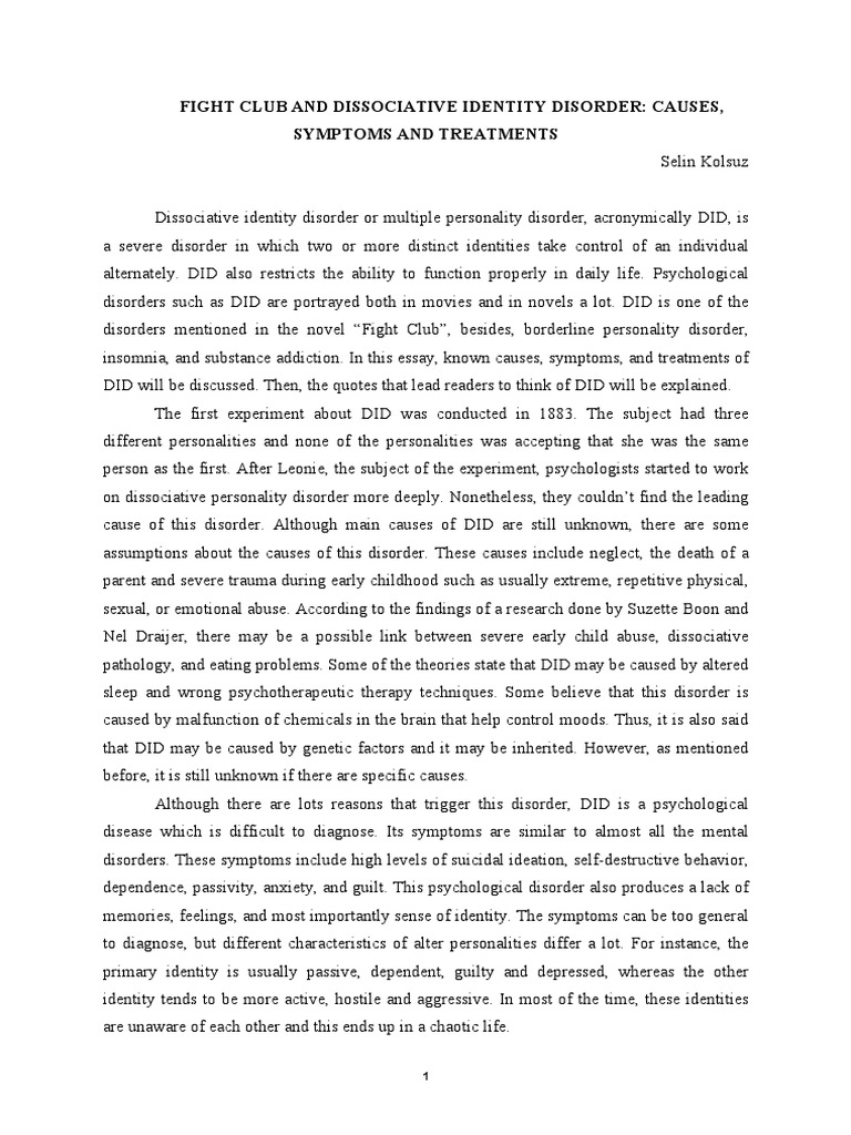 Fight Club and Dissociative Identity Disorder | PDF | Mental Disorder ...