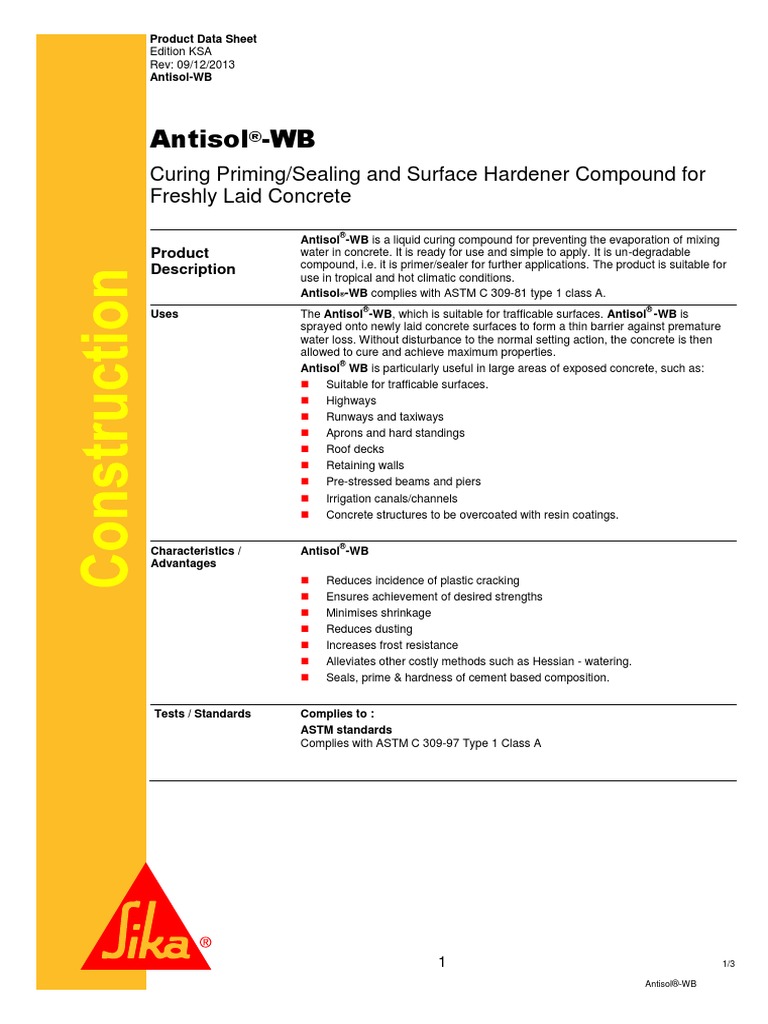 Antisol®-WB SA - PDS PDF | Download Free PDF | Concrete | Water