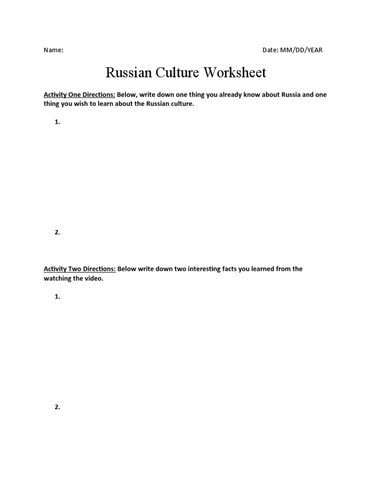 Russian Culture Learning Worksheet | PDF | Politics