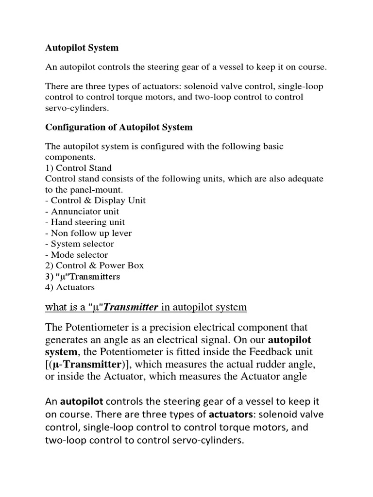Autopilot System: System, The Potentiometer Is Fitted Inside The ...