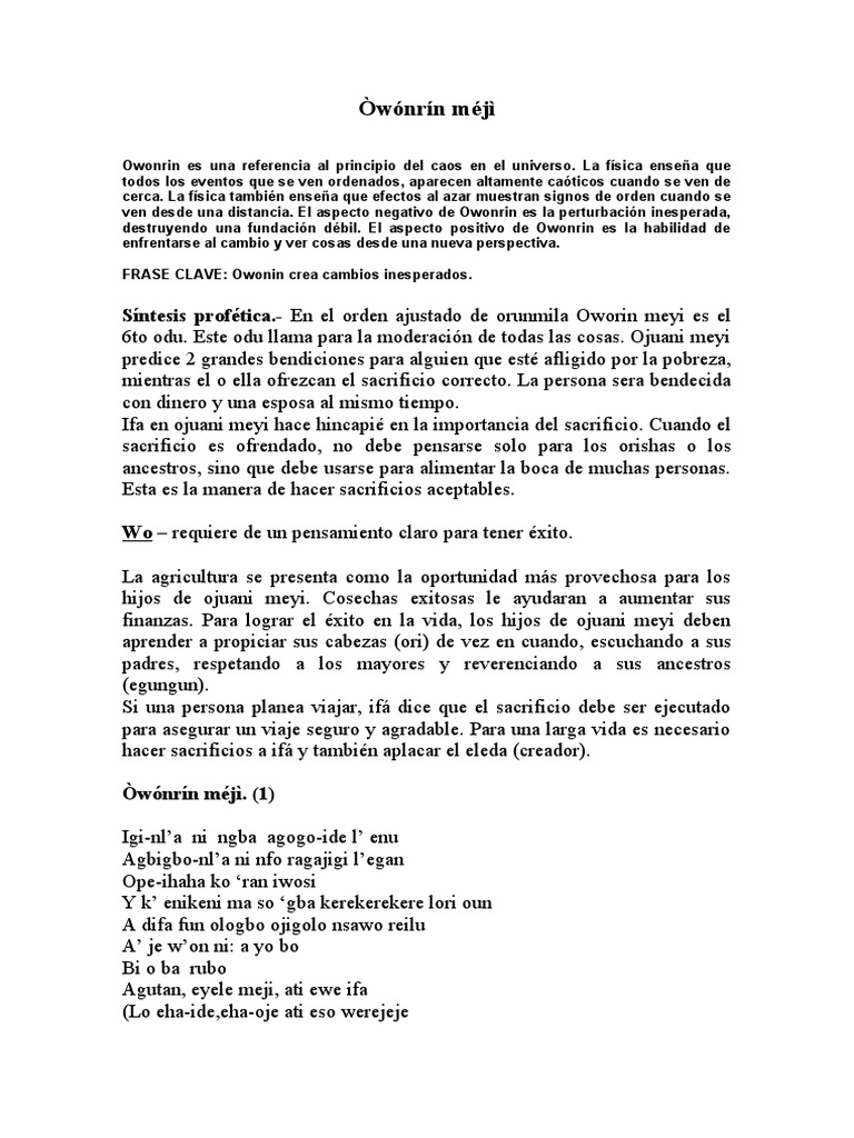 Owonrin Meji | PDF | Religión étnica | Religiones religiosas
