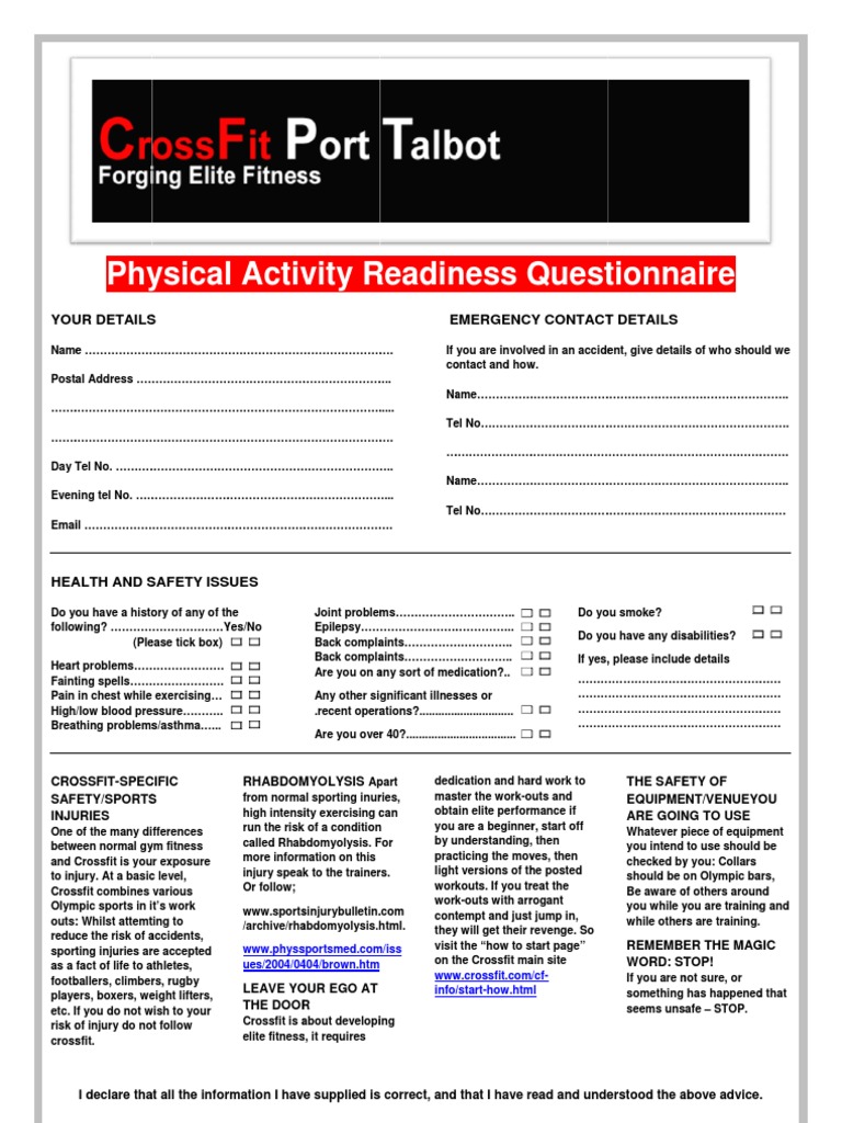Physical Activity Readiness Questionnaire | PDF | Sports | Clinical ...