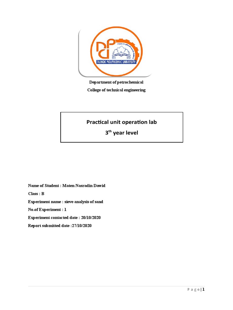 Sieve Analysis Lab Report for Sand Particle Size Distribution | PDF ...