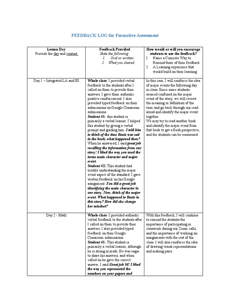 Feedback Log | Download Free PDF | Applied Psychology | Educational ...