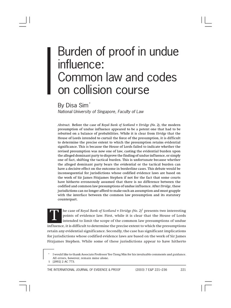 Burden of Proof in Undue Influence | PDF | Burden Of Proof (Law) | Evidence