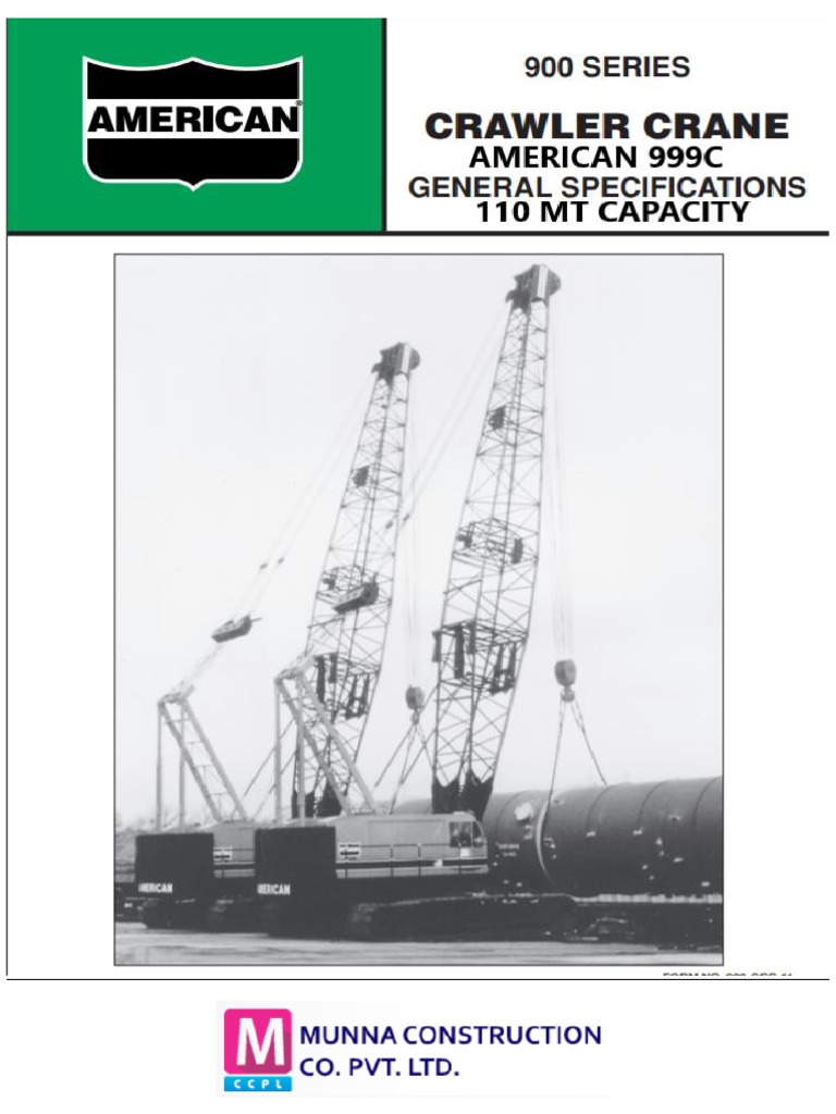American 999C Crawler Crane Load Chart | PDF | Crane (Machine) | Equipment