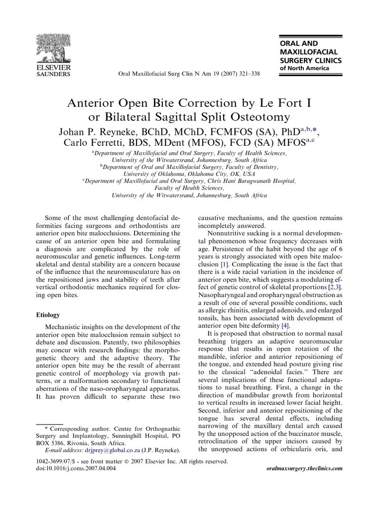 Anterior Open Bite Correction by Le Fort I or Bilateral Sagittal Split ...