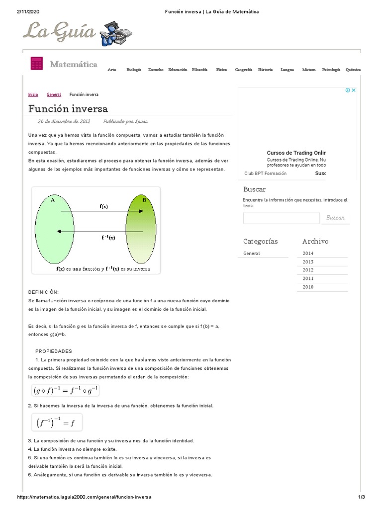 Función Inversa - La Guía de Matemática | PDF | Función (Matemáticas ...