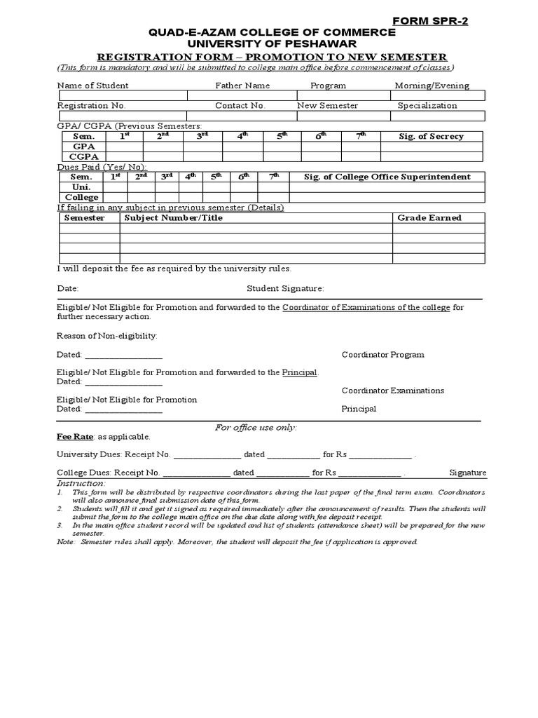 Promotion Regn Form SPR-2 | PDF | Academic Term | Behavior Modification