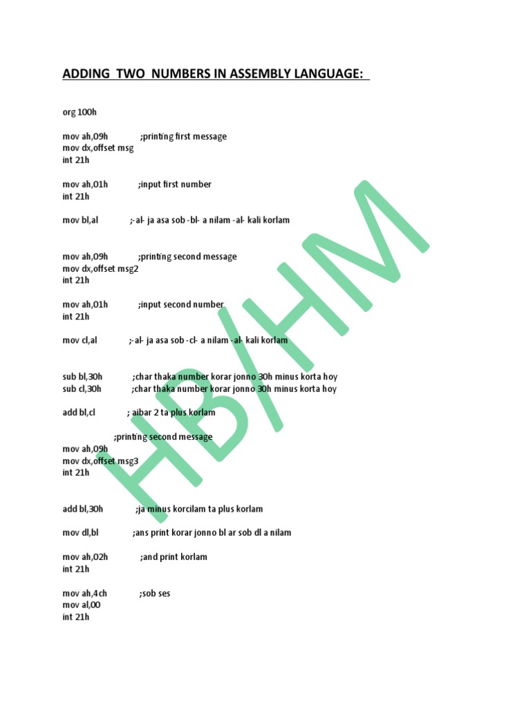 Adding Two Numbers in Assembly Language | PDF | Teaching Methods ...