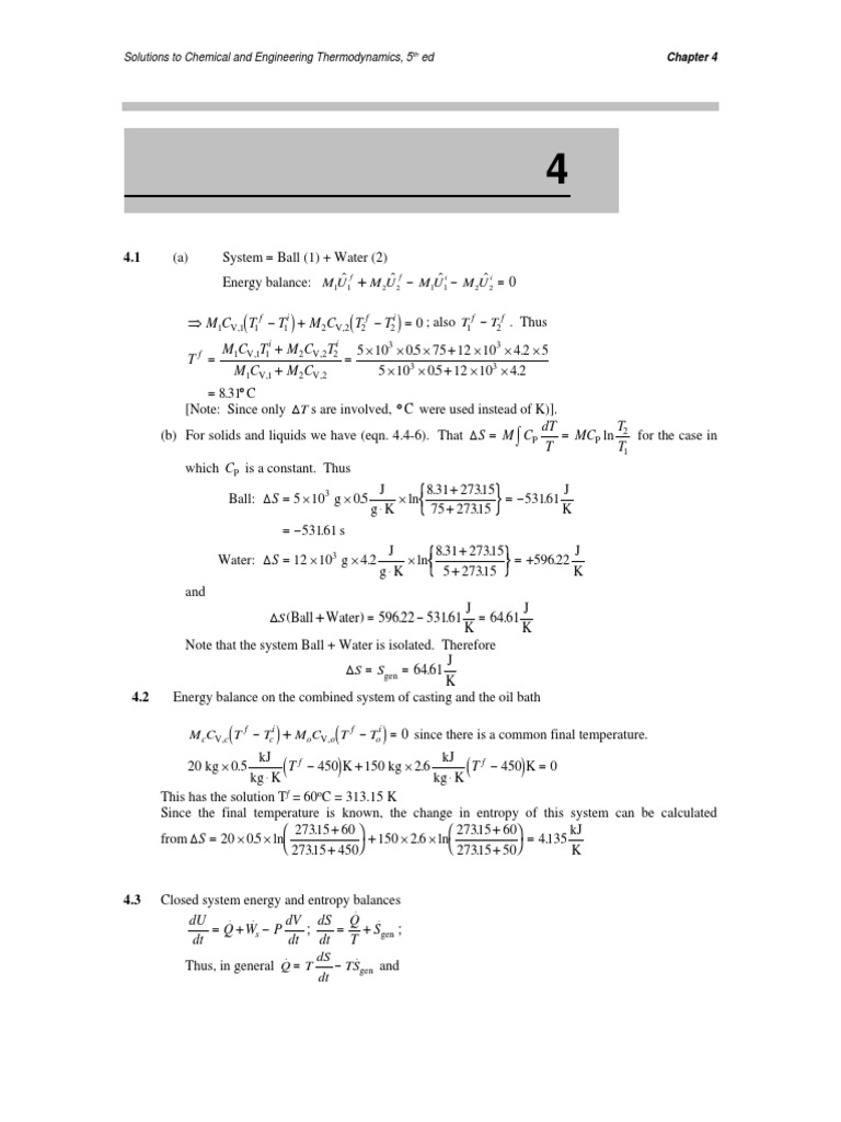 Solution Manual For Chemical, Biochemical, and Engineering Thermodynamics - Stanley Sandler ...