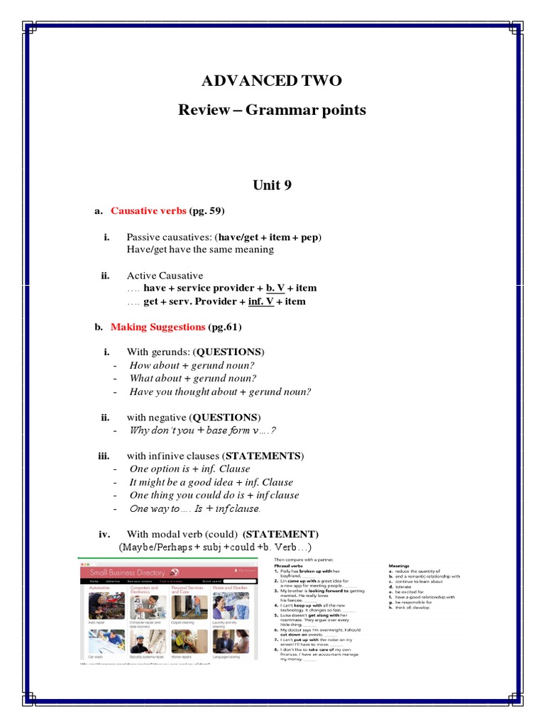 Adv 2 Grammar and Vocab | PDF | Verb | Subject (Grammar)