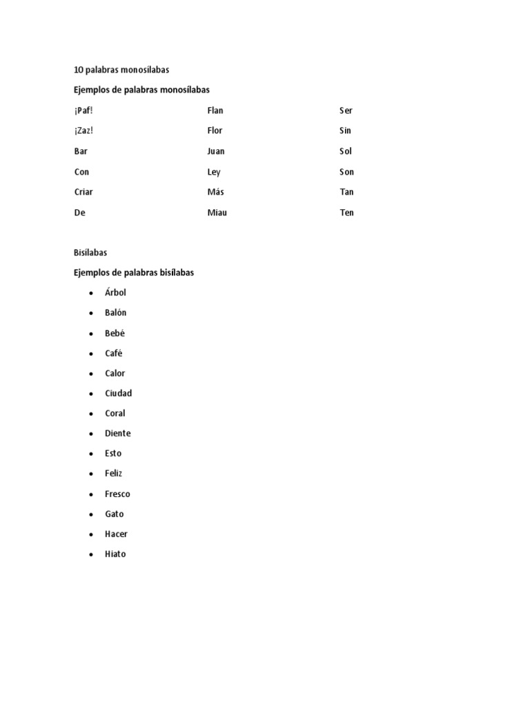 10 Palabras Monosílabas | PDF