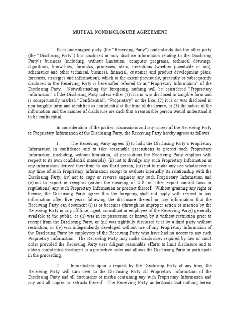Form of Mutual NDA | PDF | Trade Secret | Non Disclosure Agreement