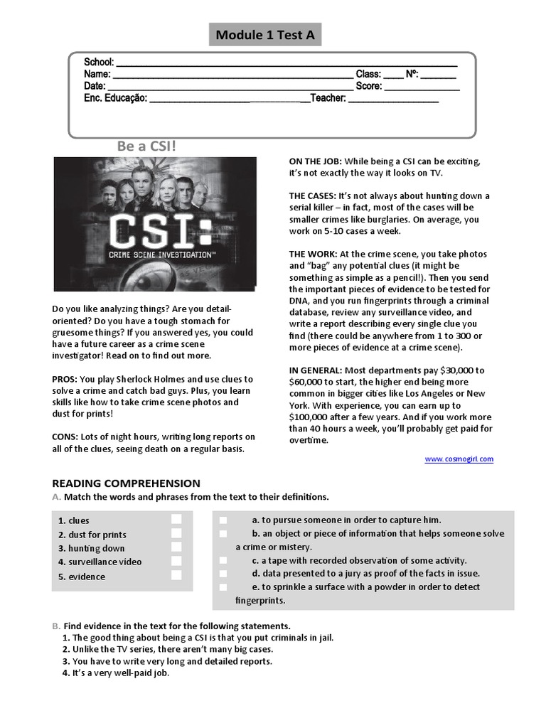 Aspiring to be a Crime Scene Investigator: An Informational Text About ...