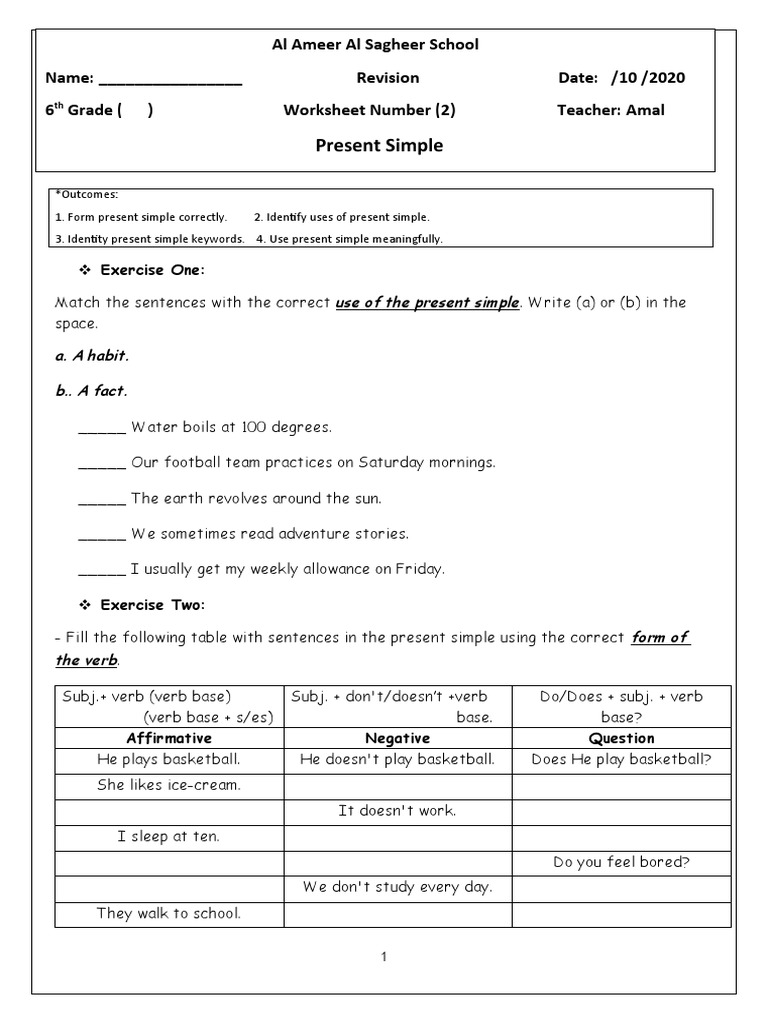 Present Simple: Exercise One | Download Free PDF | Learning