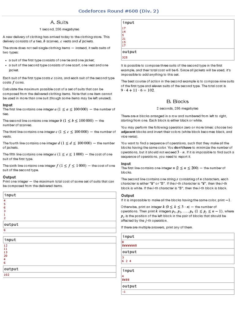 A. Suits: Codeforces Round #608 (Div. 2) | PDF