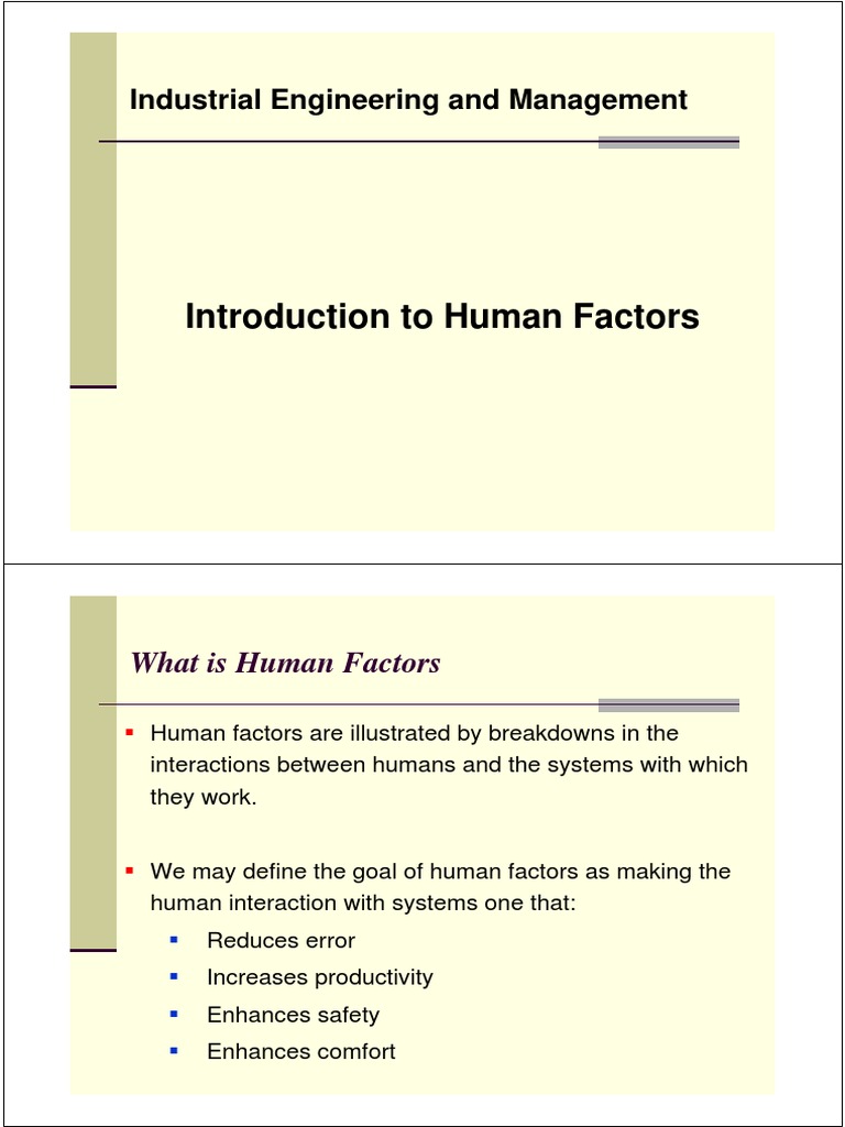 Introduction To Human Factors: Industrial Engineering and Management ...