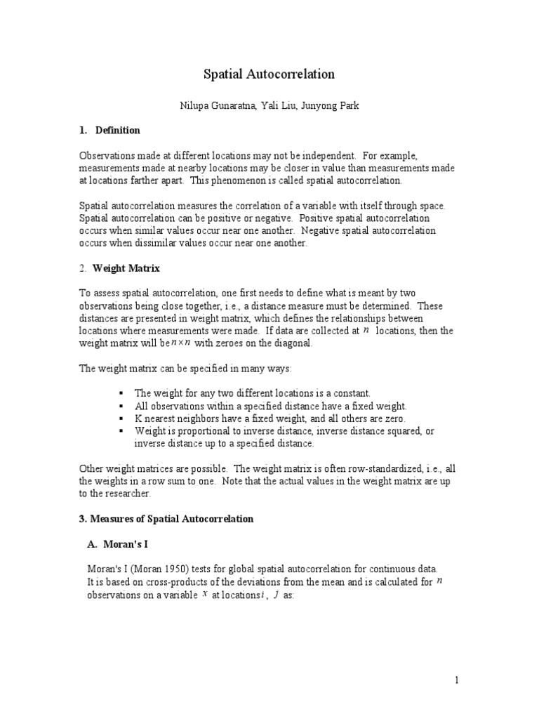 Spatial Autocorrelation: 1. Definition | PDF | Spatial Analysis ...