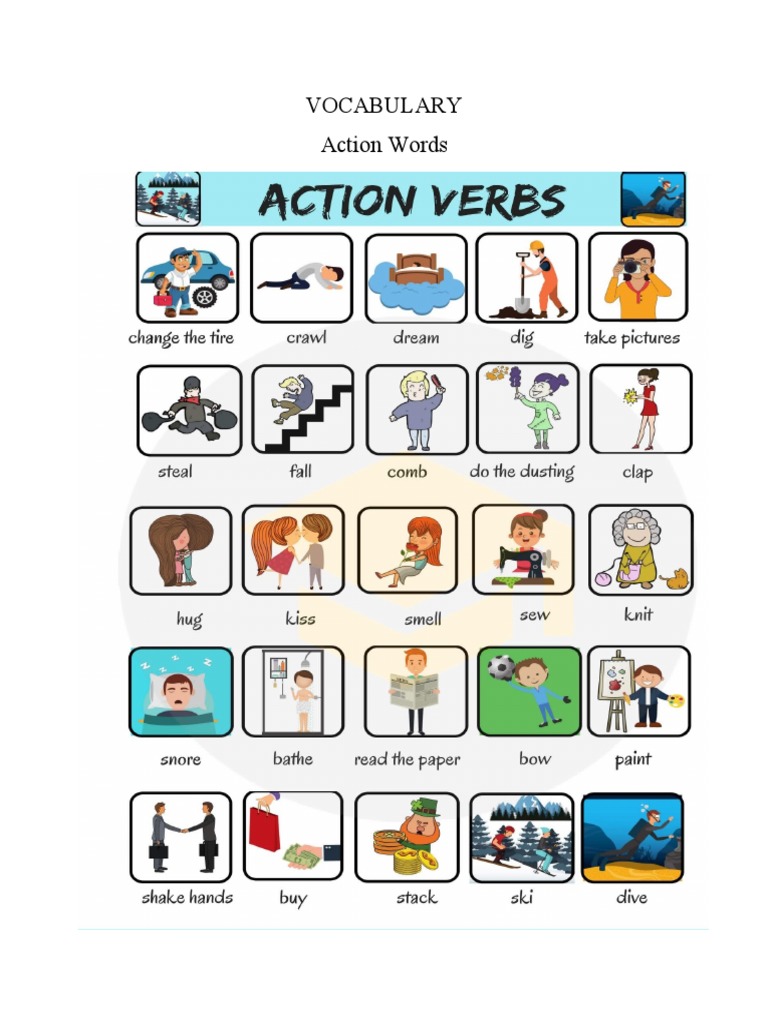 Action Verbs ESL Resources Guide | PDF