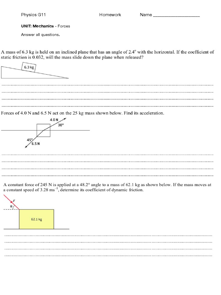 Physics G11 Homework Name - : Answer All Questions | PDF