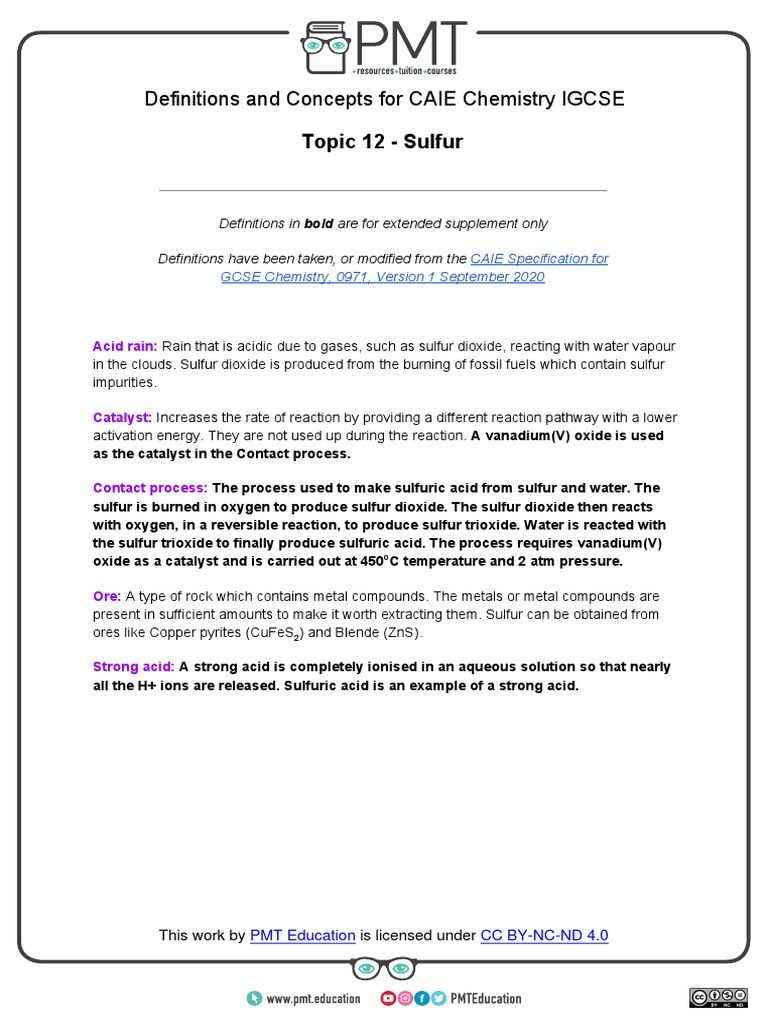 CAIE IGCSE Chemistry: Sulfur Concepts | PDF | Home & Garden | Science ...