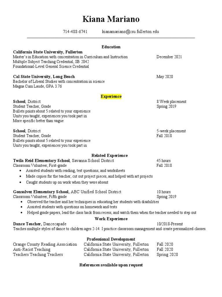 Teacher Resume | PDF | Teachers | Education Theory