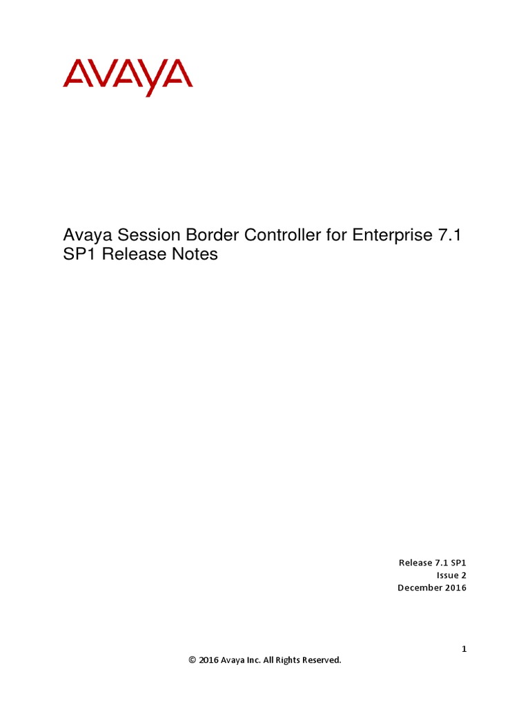 Avaya Session Border Controller For Enterprise 7.1 SP1 Release Notes ...