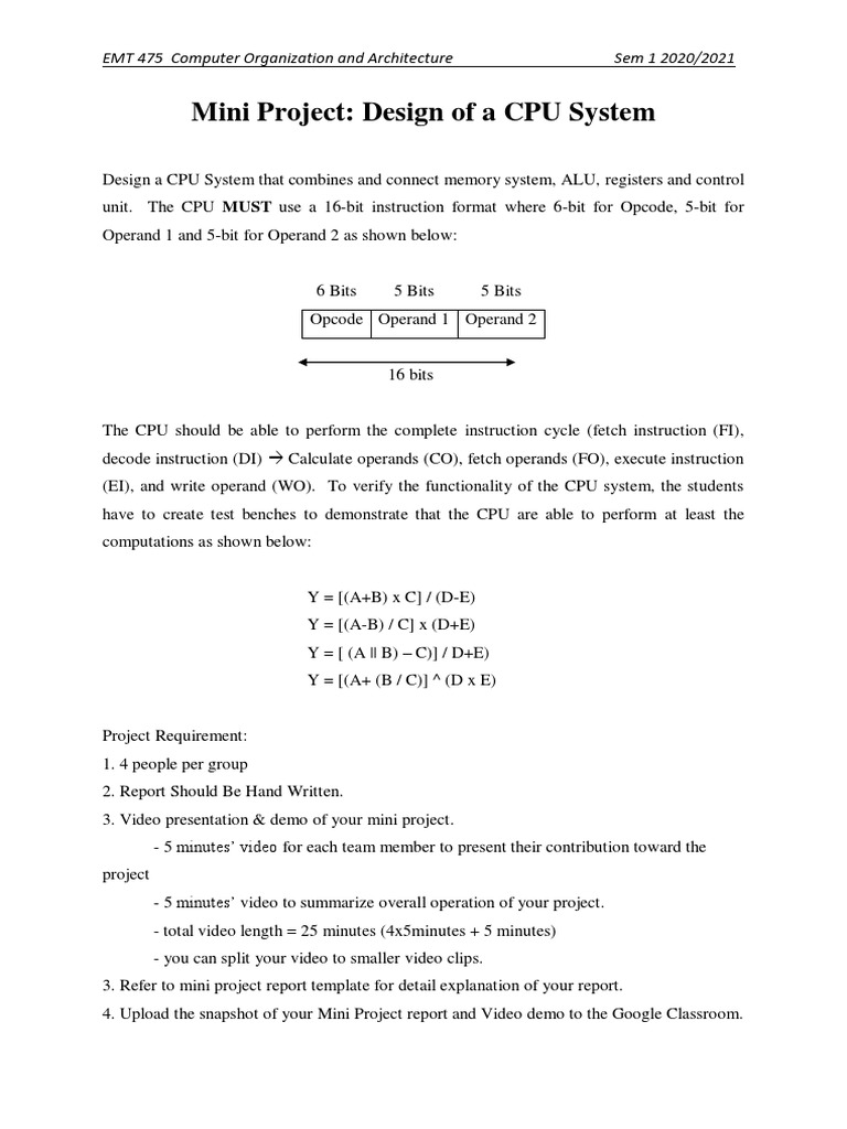 Design a 16-bit CPU System with ALU, Registers and Control Unit | PDF