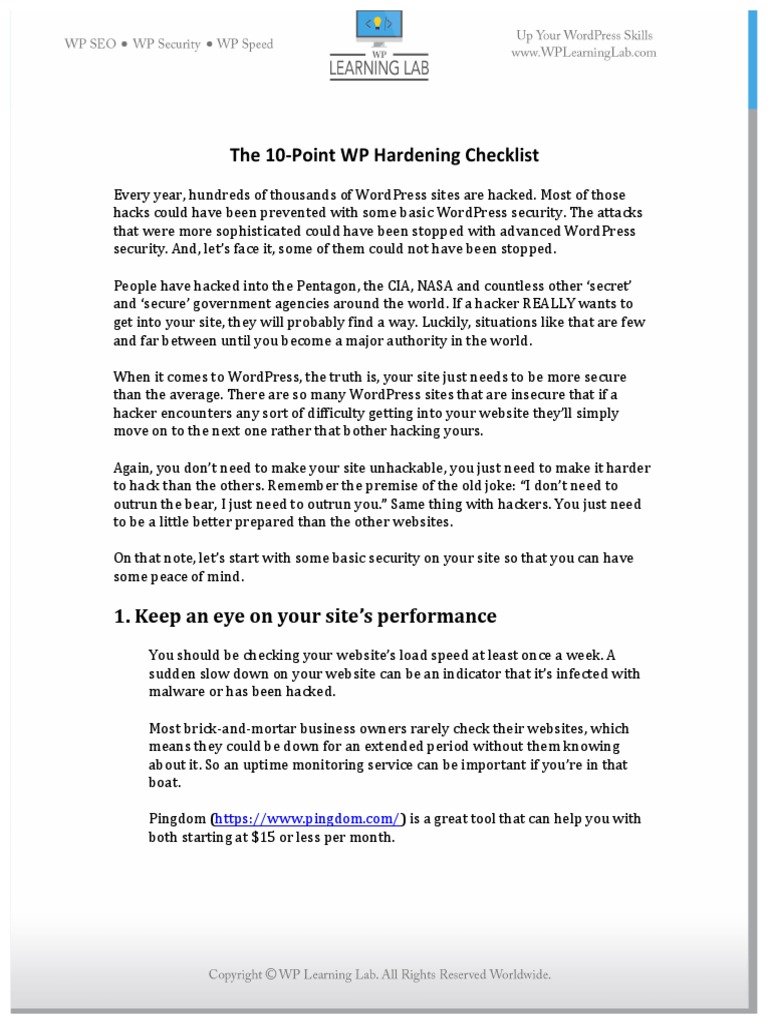 WordPress Security Hardening Checklist | PDF | Word Press | Computer File
