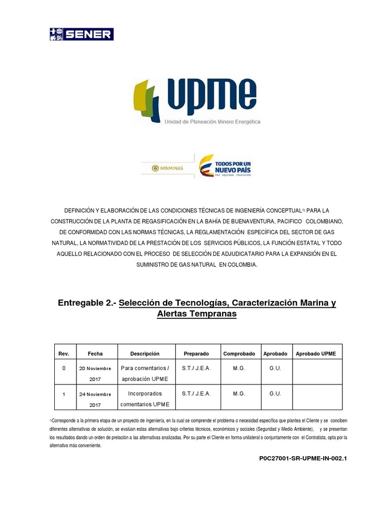 UPME-SENER - GNL Buenaventura - Entregable 2 - 1 - No Control Cambios PDF | PDF | Gas natural ...