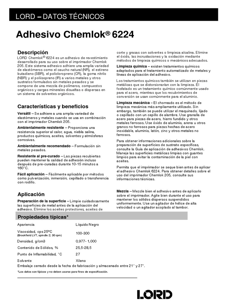 Chemlok 6224 - TDS Español | Descargar gratis PDF | Caucho natural | Hierro