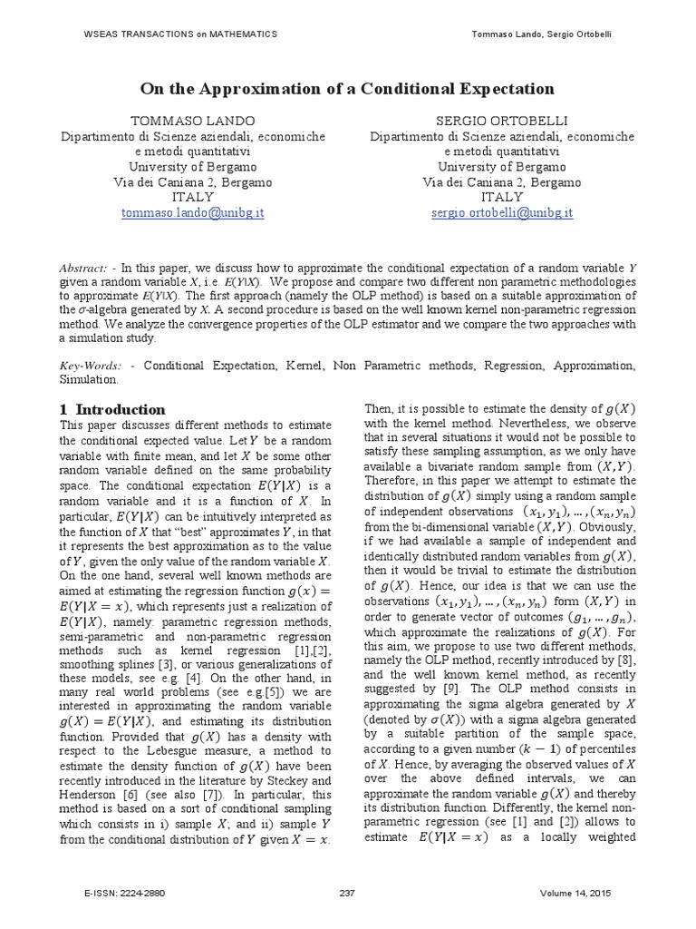 Comparing Non Parametric Methods For Approximating Conditional Expectations The Olp Method