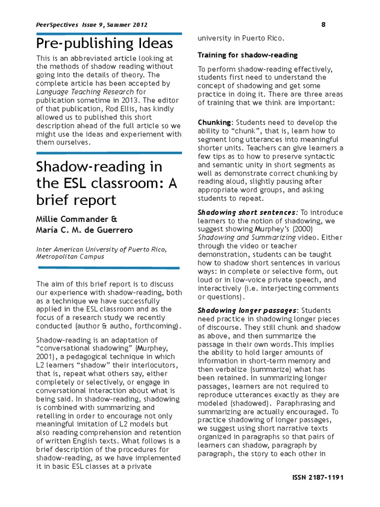 Shadow Reading1 PDF | PDF | Reading Comprehension | Qualitative Research