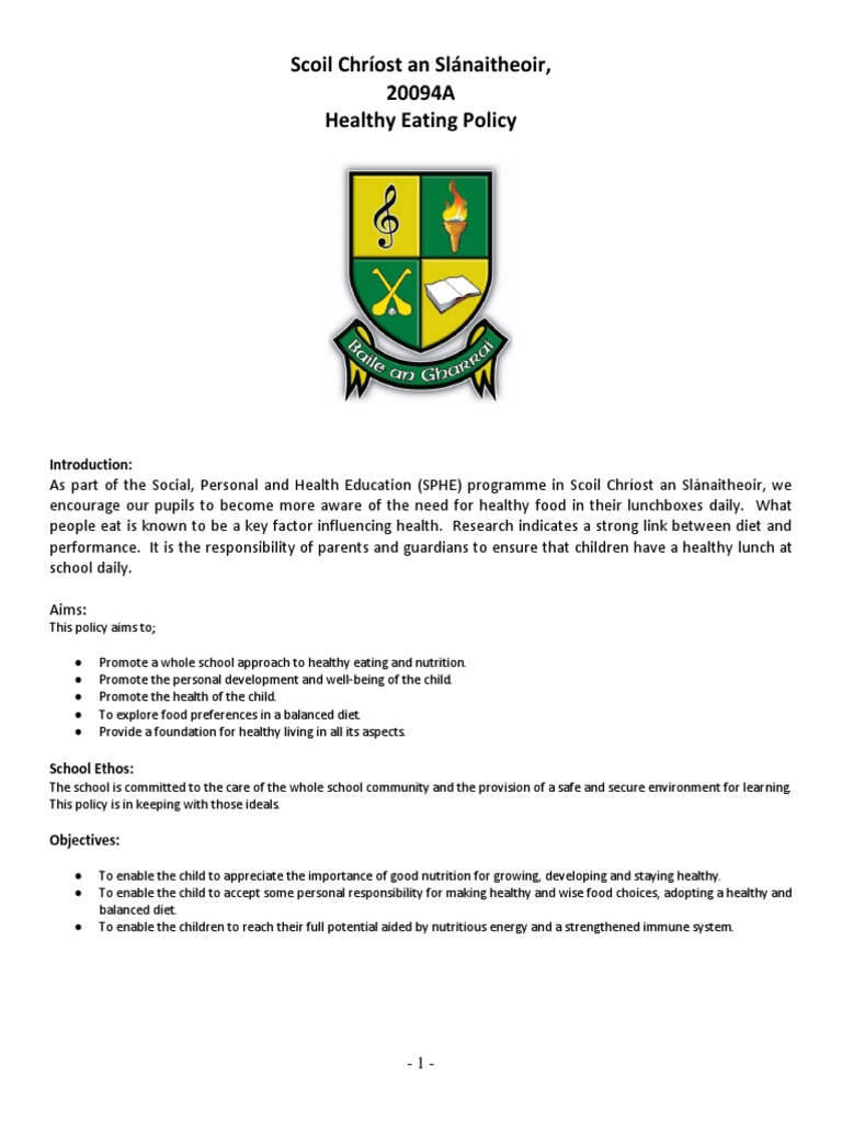 Healthy Eating Policy 2020 | PDF | Lunch | Healthy Diet