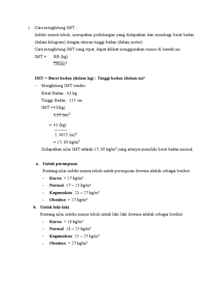 Cara Menghitung Indeks Massa Tubuh | PDF | Pengelolaan Keuangan & Uang ...
