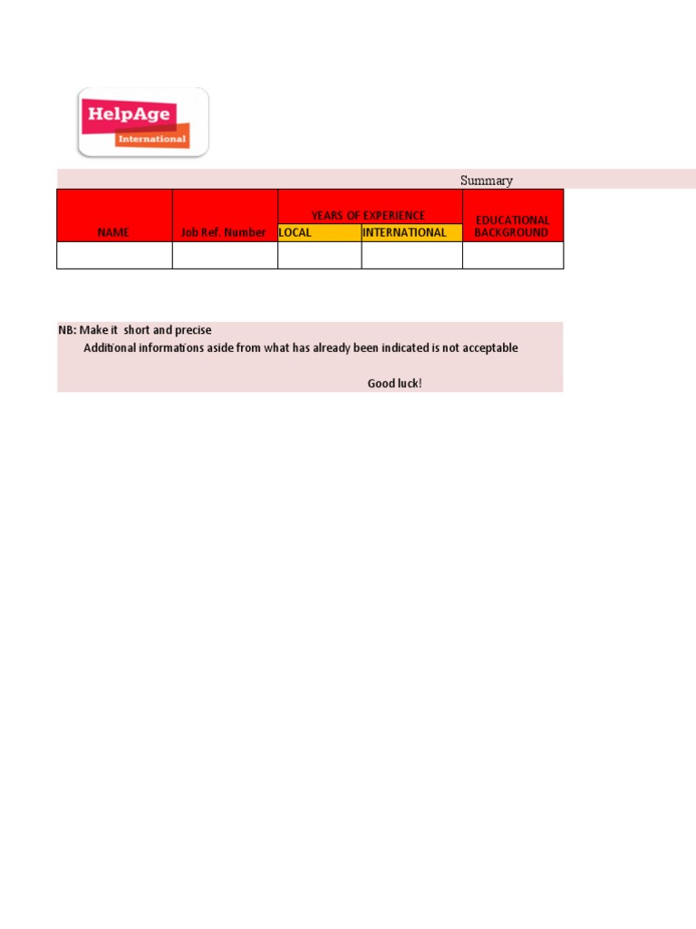 Job Application Summary Template | PDF