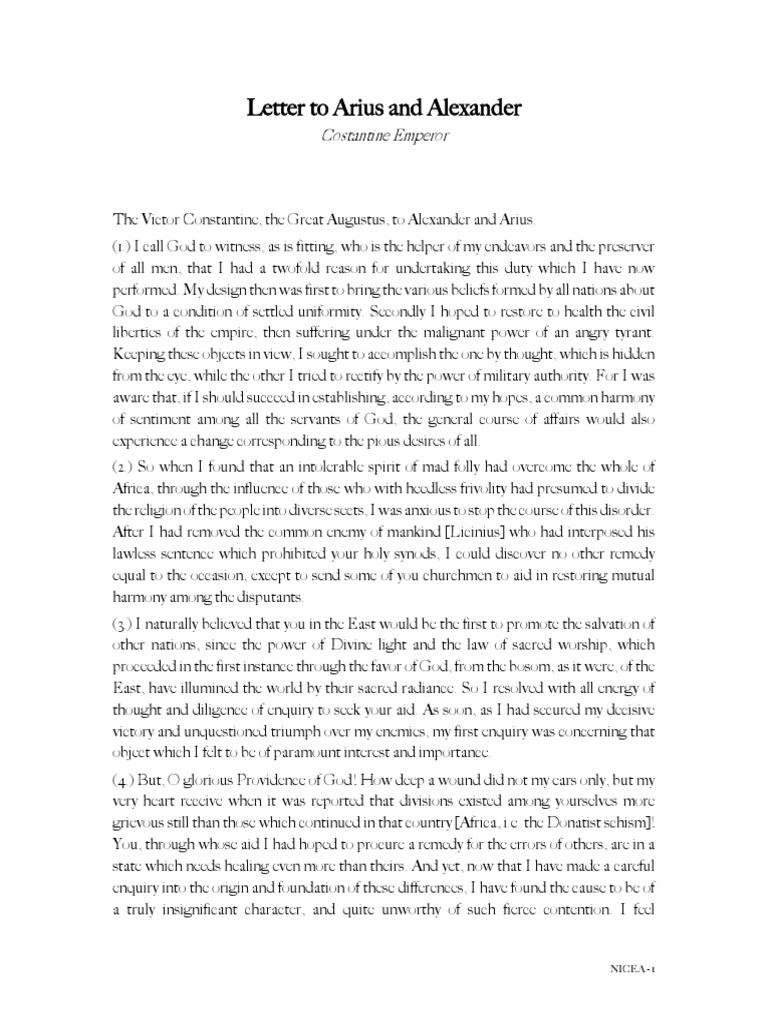 Letter To Arius and Alexander by Constantine | PDF | Constantine The ...