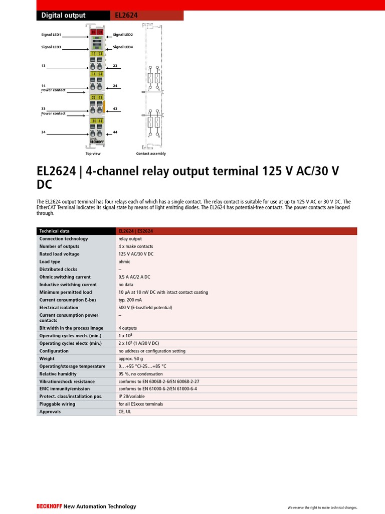 EL2624 - 4-Channel Relay Output Terminal 125 V AC/30 V DC: Digital ...