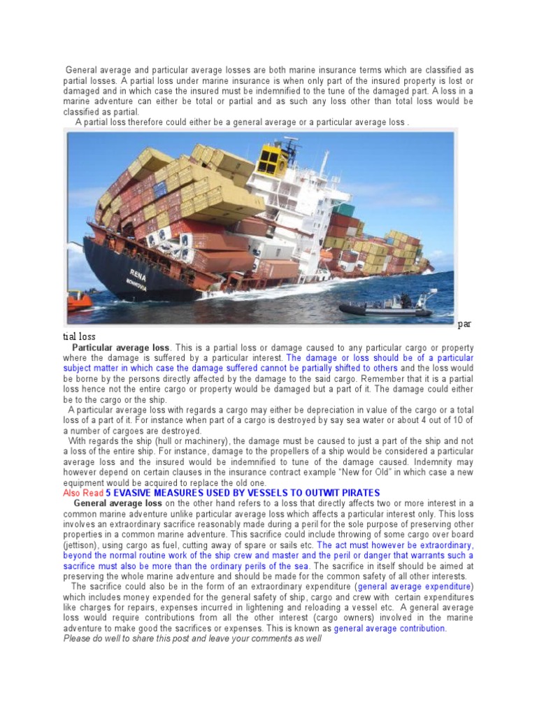 General vs. Particular Average Losses | PDF | Shipping | Water Transport