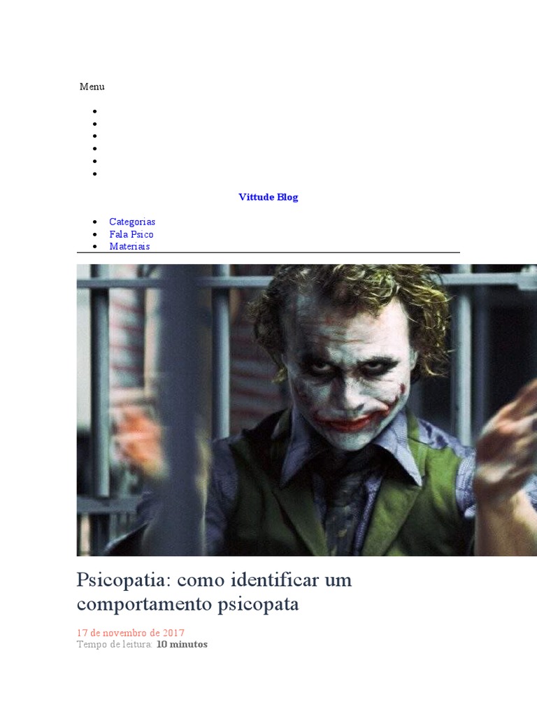 Psicopata Sinais e Teste | PDF | Psicopatia | Transtorno de ...