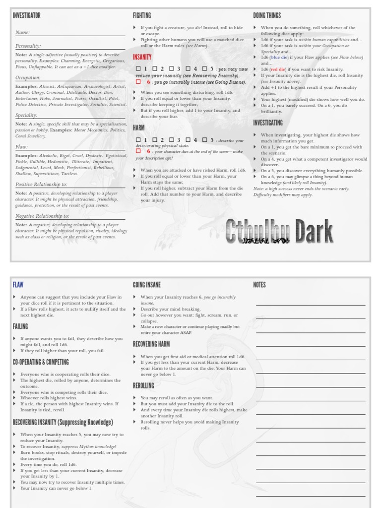 Cthulhu Dark Character Sheet Expanded3 PDF | PDF