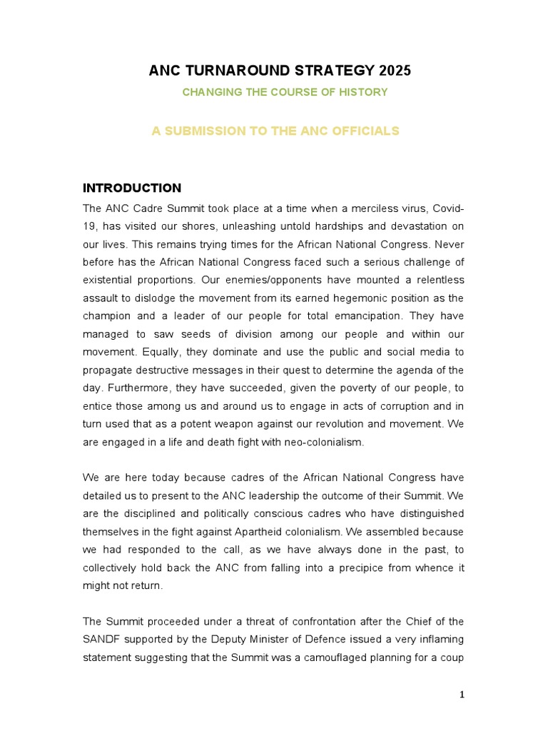 ANC Turnaround Strategy 2025 | PDF | African National Congress ...