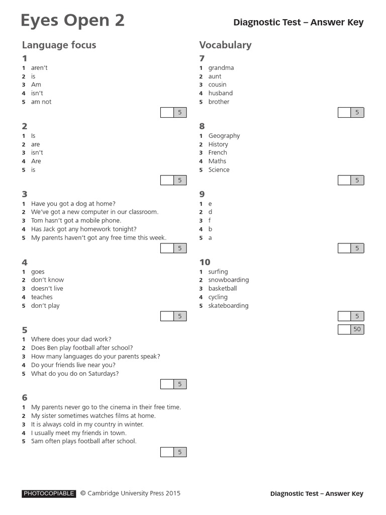 Language Focus Vocabulary Diagnostic Test Answer Key Pdf Science Science And Technology