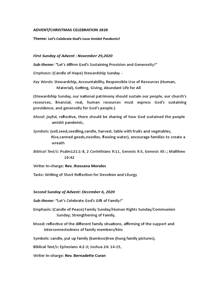 Advent 2020 Celebration Themes Guide | PDF | Advent | Nativity Of Jesus