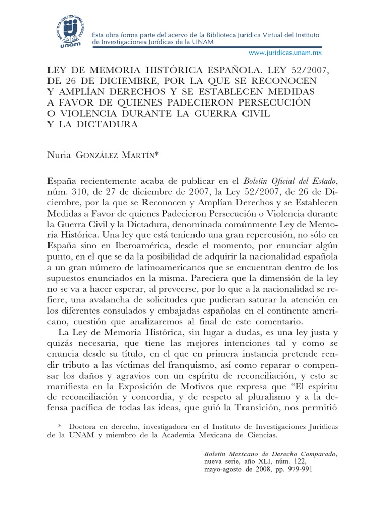 Ley de Memoria Historica España | PDF | España franquista | Nacionalidad