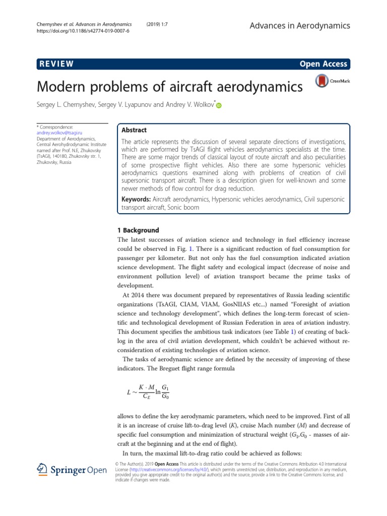 Modern Problems of Aircraft Aerodynamics: Review Open Access | PDF ...