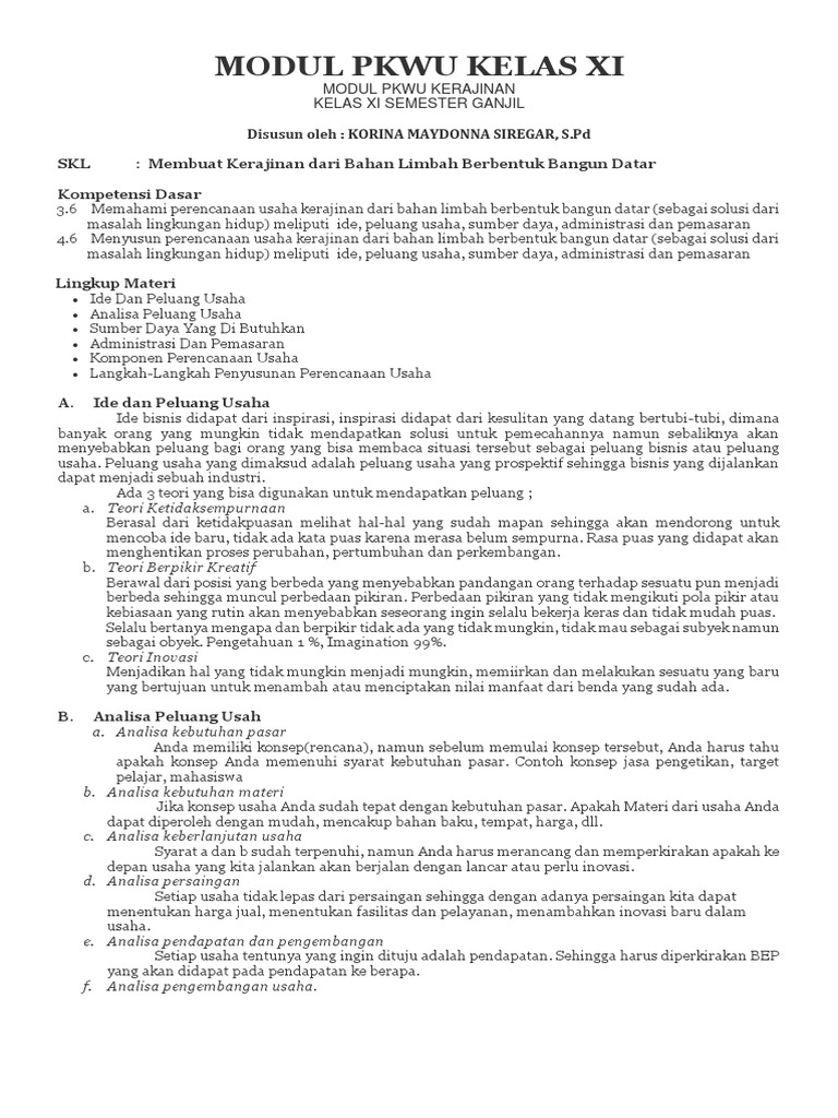 Modul PKWU Kerajinan Kelas XI | PDF