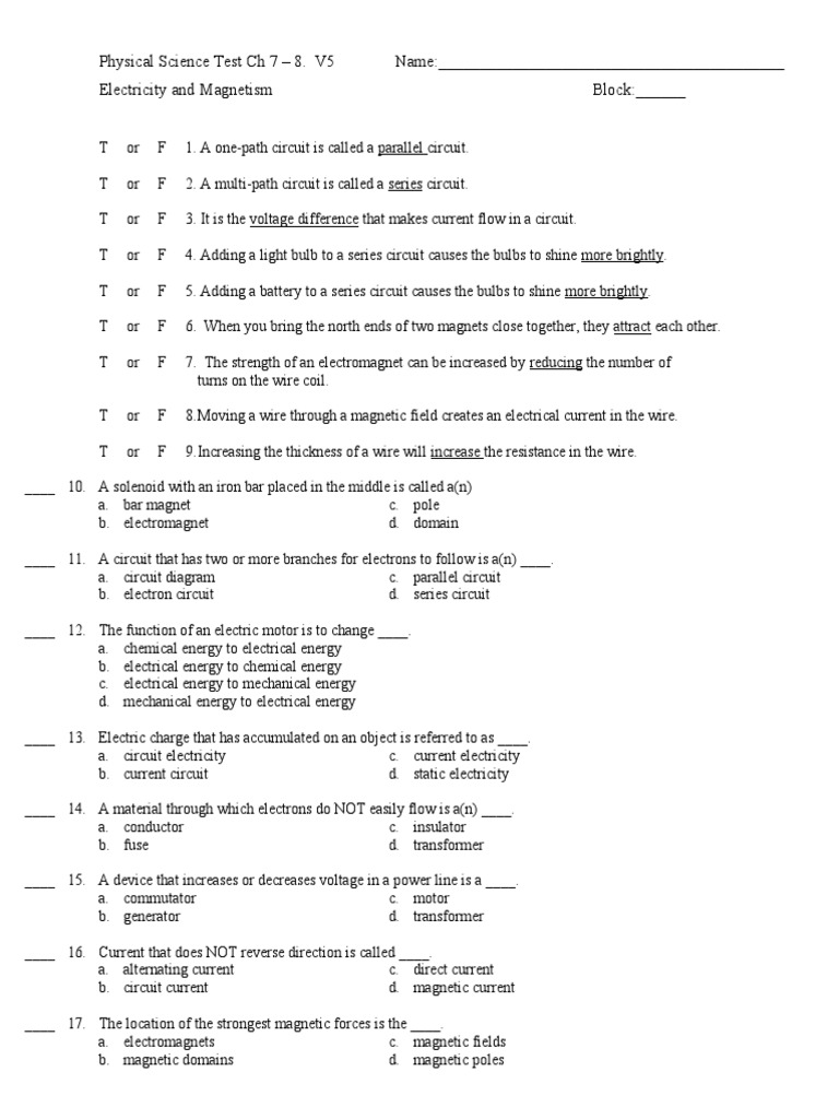 Electricity and Magnetism Test Review | PDF | Magnetic Field | Series ...
