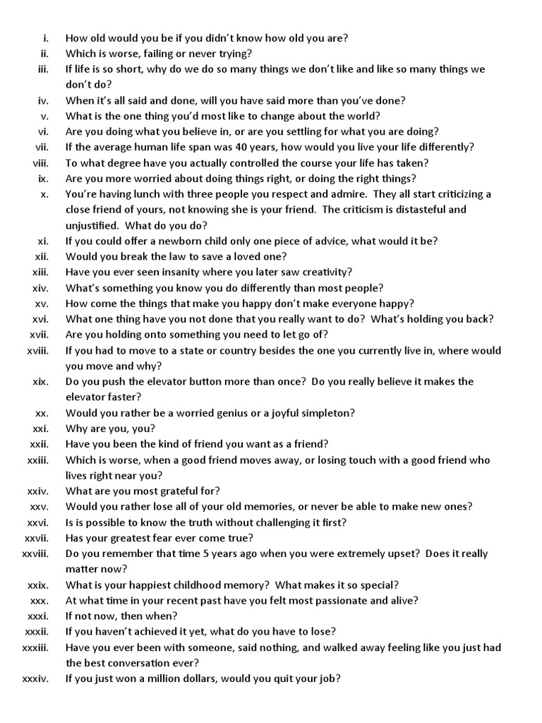 50 Mind Opener Questions | PDF